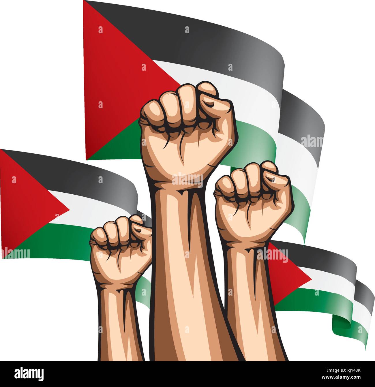 Palestine flag and hand on white background. Vector illustration Stock ...