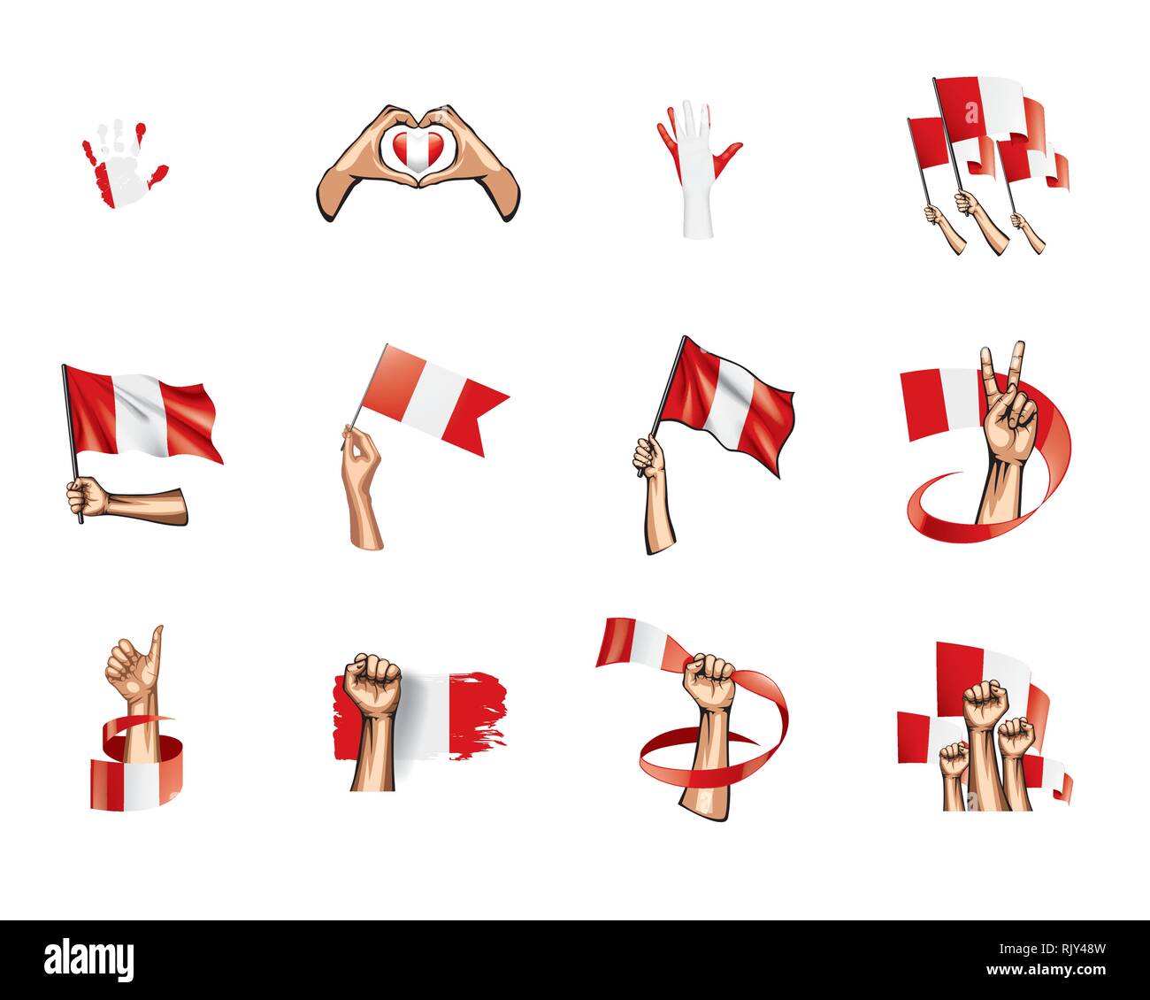 Peru flag and hand on white background. Vector illustration Stock ...