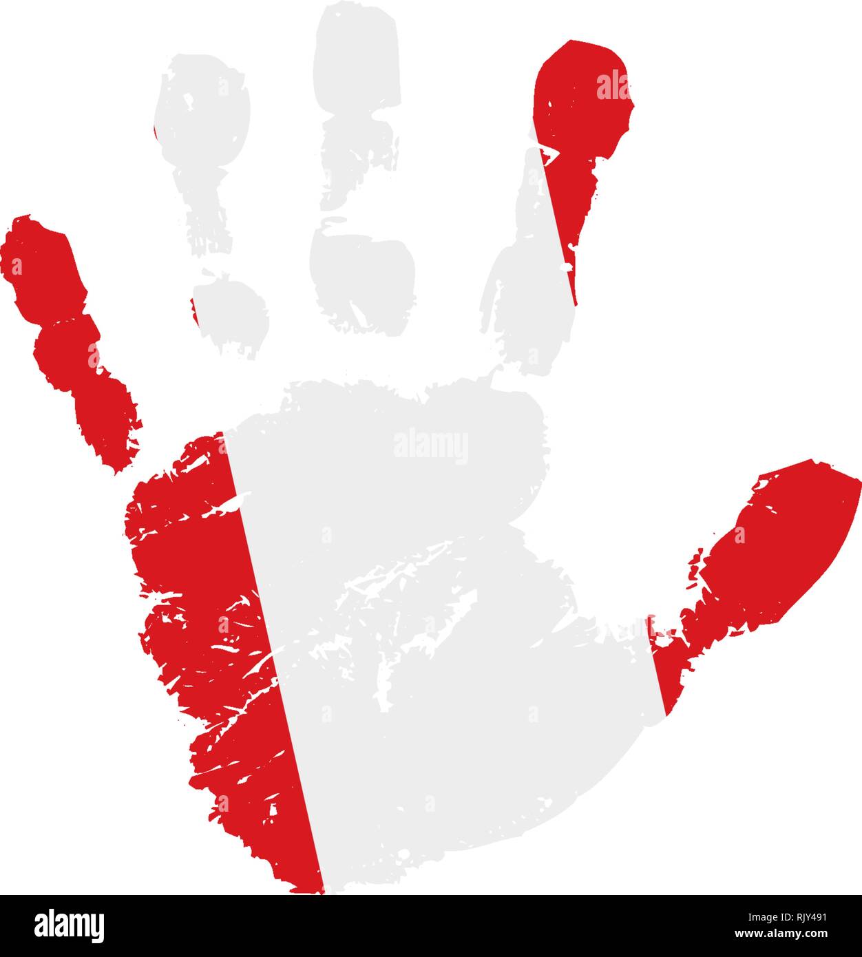 Peru flag and hand on white background. Vector illustration Stock ...