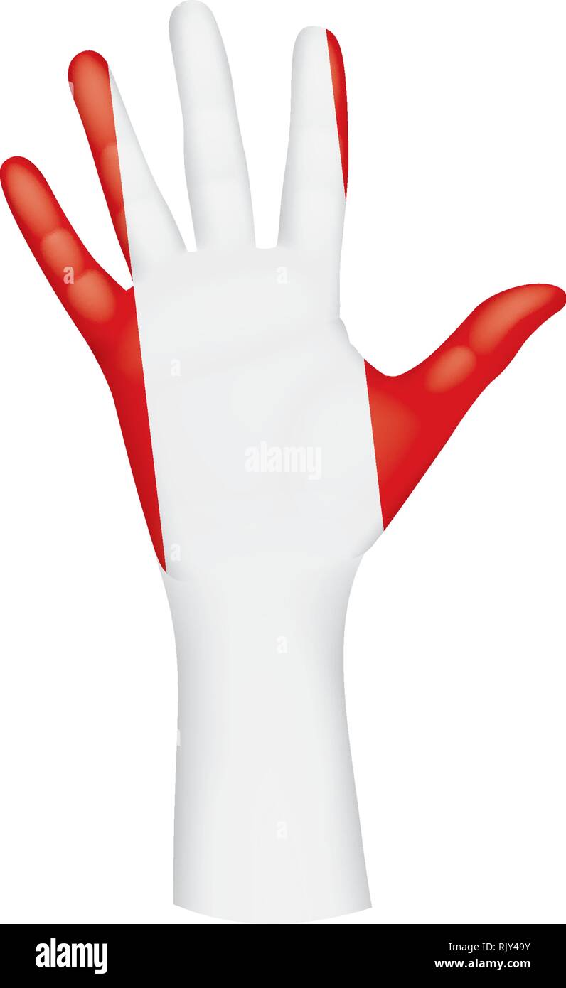 Peru flag and hand on white background. Vector illustration Stock ...