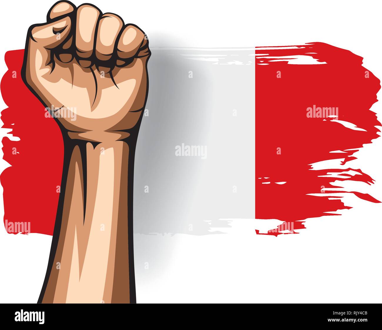 Peru flag and hand on white background. Vector illustration Stock ...