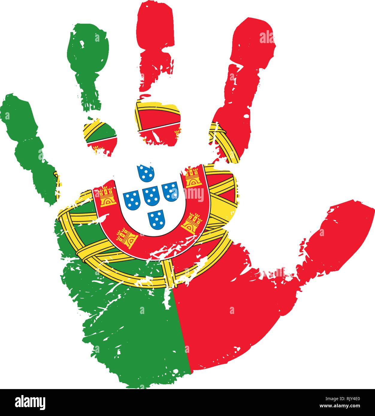 Portugal flag and hand on white background. Vector illustration Stock ...