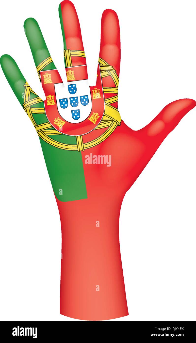 Portugal flag and hand on white background. Vector illustration Stock ...