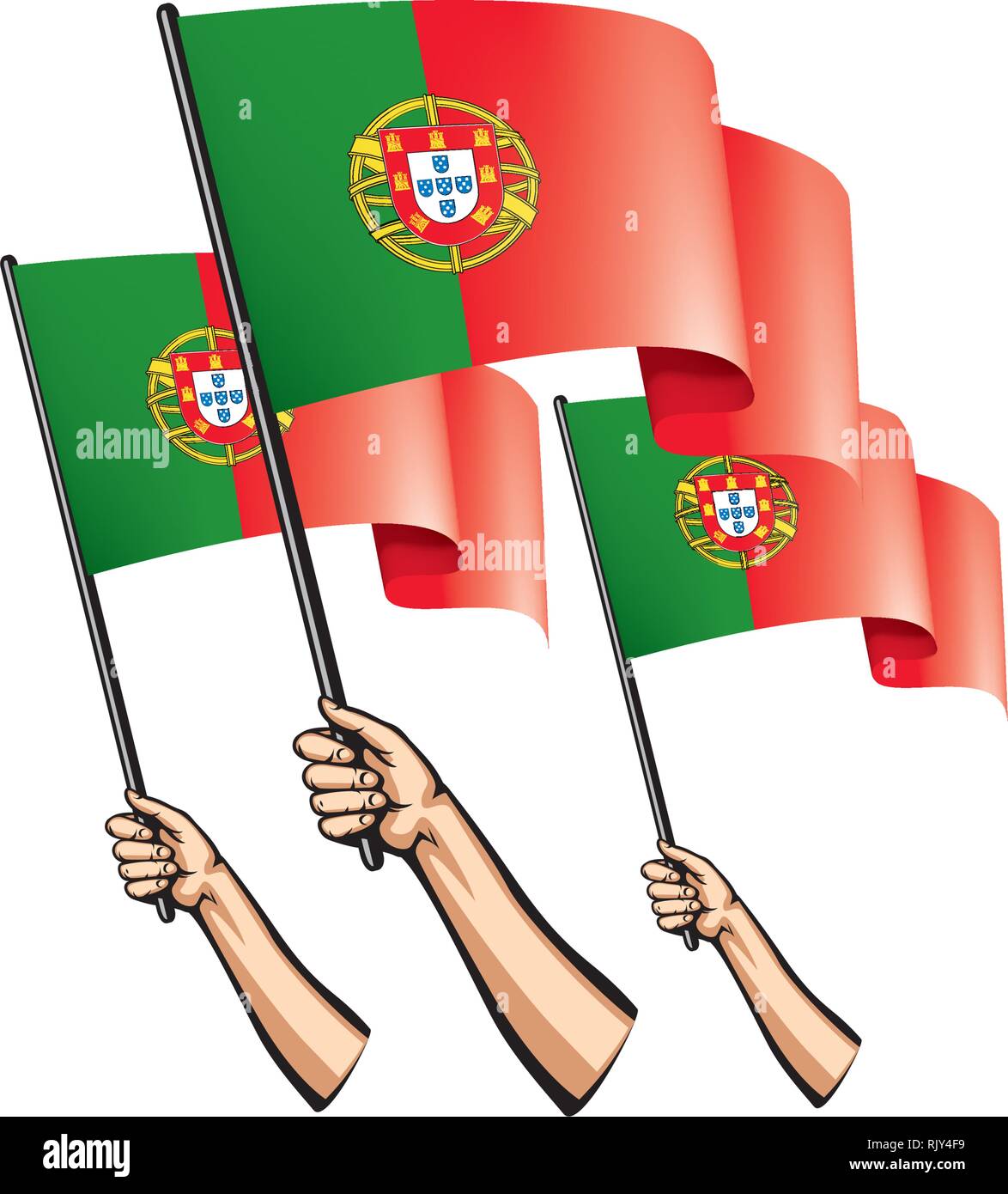 Portugal flag and hand on white background. Vector illustration Stock ...