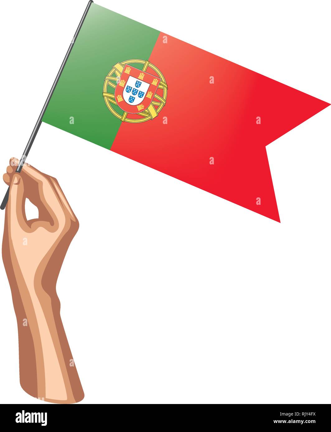 Portugal flag and hand on white background. Vector illustration Stock ...