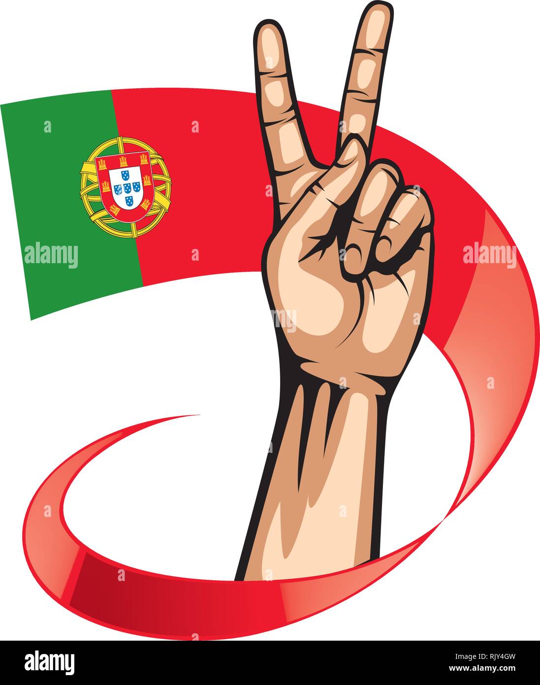 Portugal flag and hand on white background. Vector illustration Stock ...