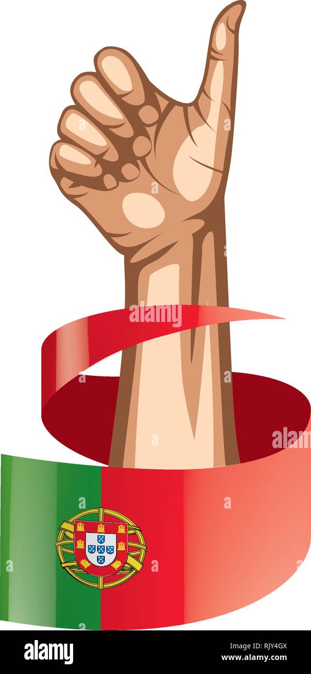 Portugal flag and hand on white background. Vector illustration Stock ...