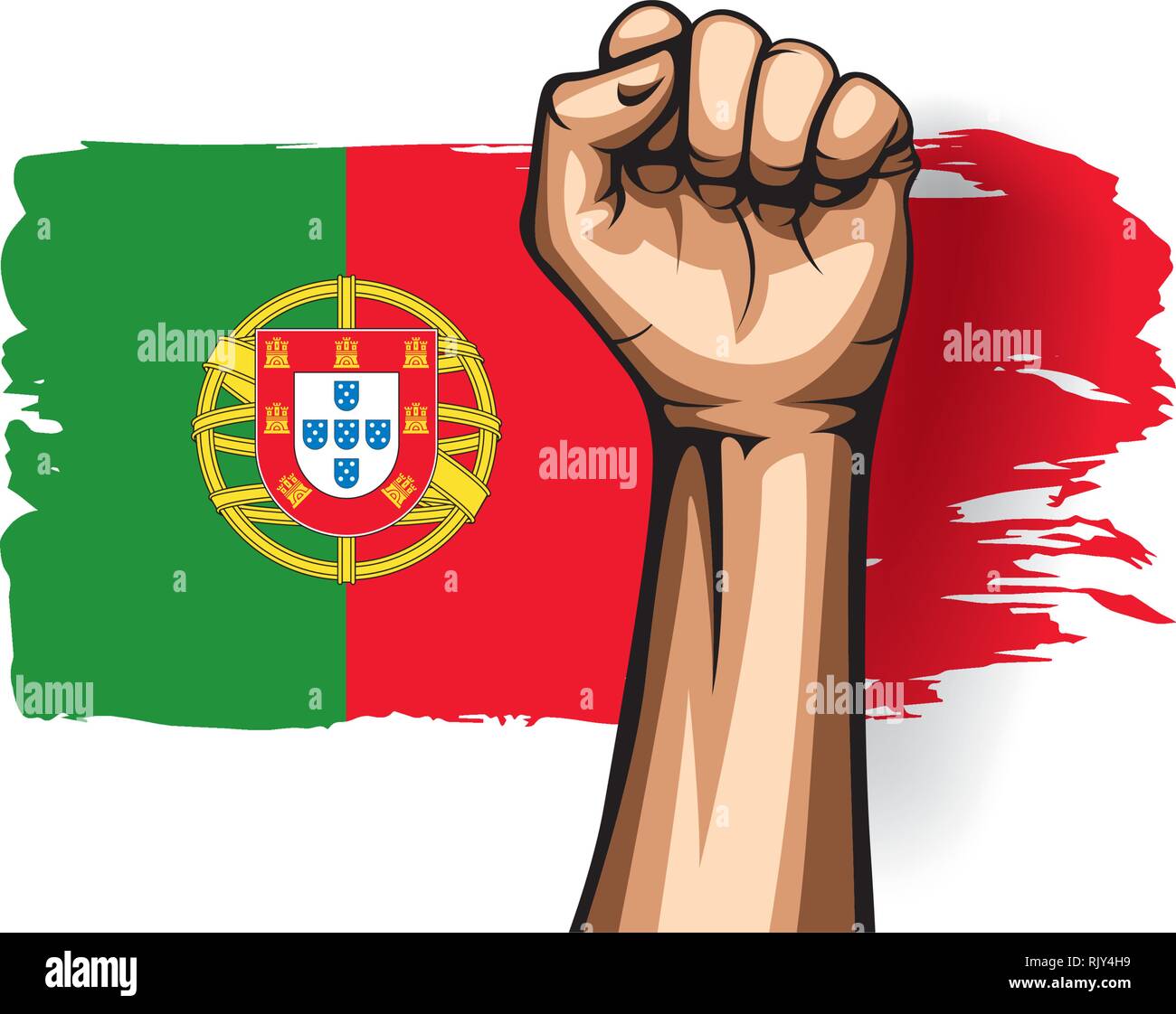 Portugal flag and hand on white background. Vector illustration Stock ...