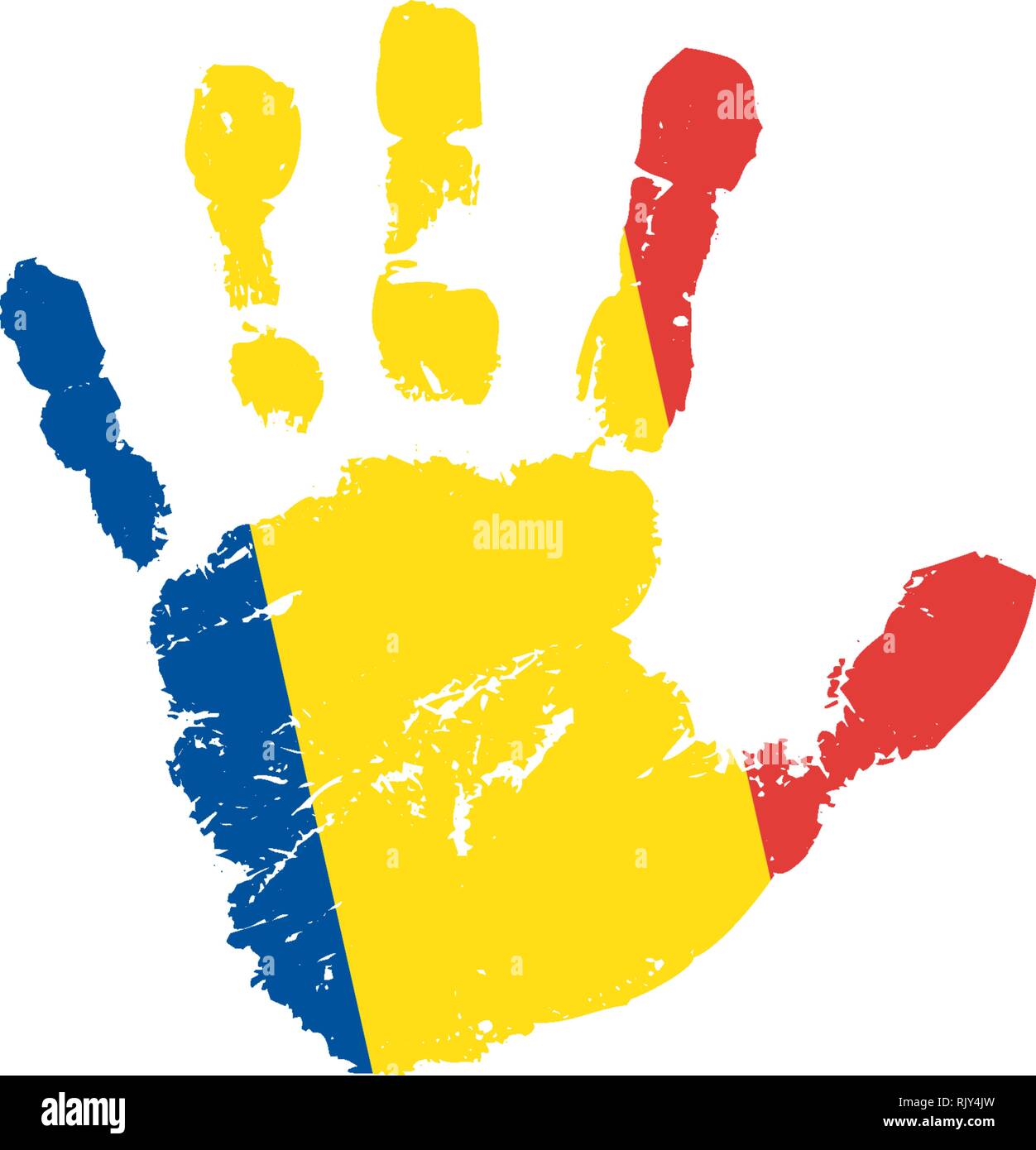 Romania flag and hand on white background. Vector illustration Stock ...