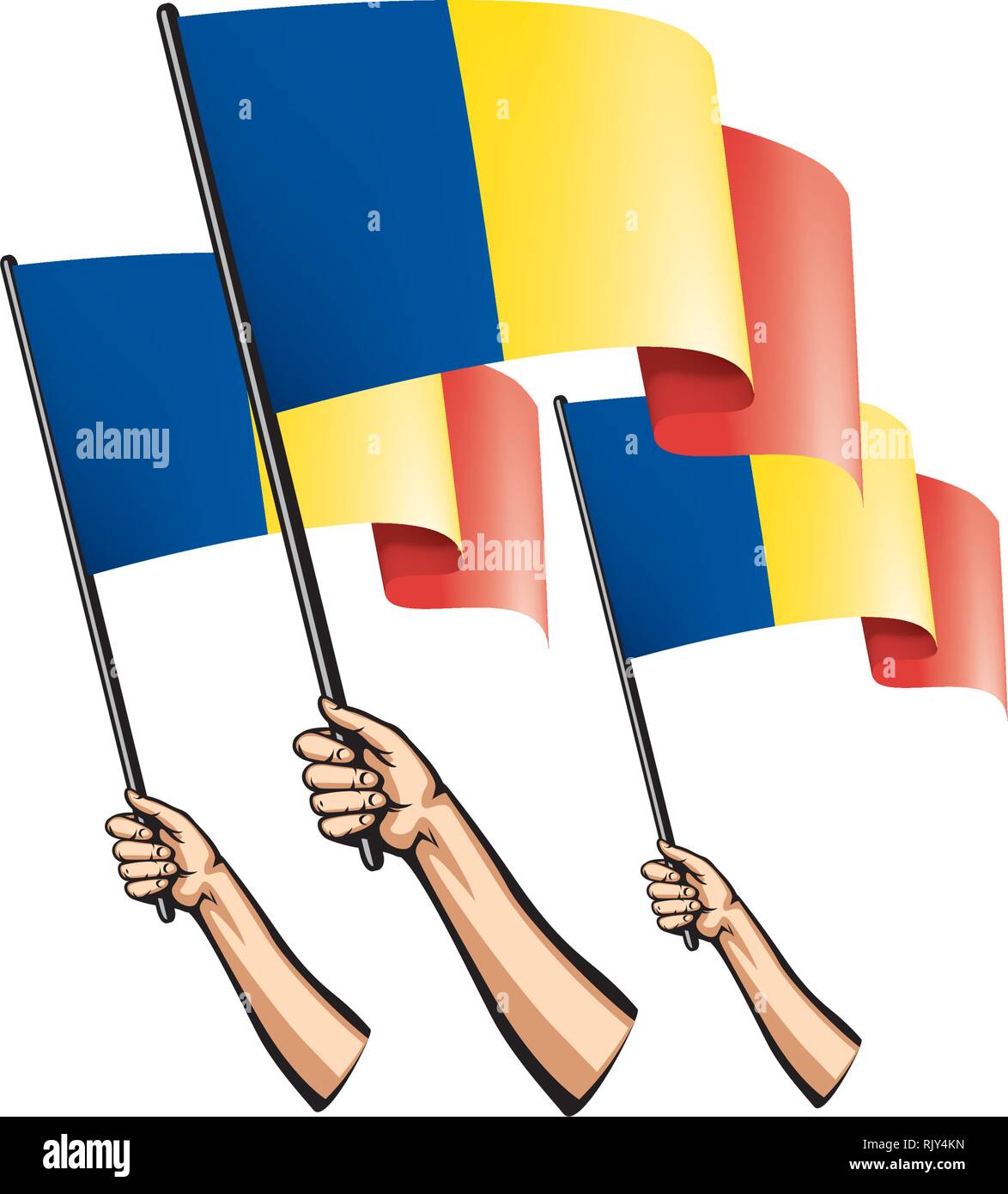 Romania flag and hand on white background. Vector illustration Stock ...