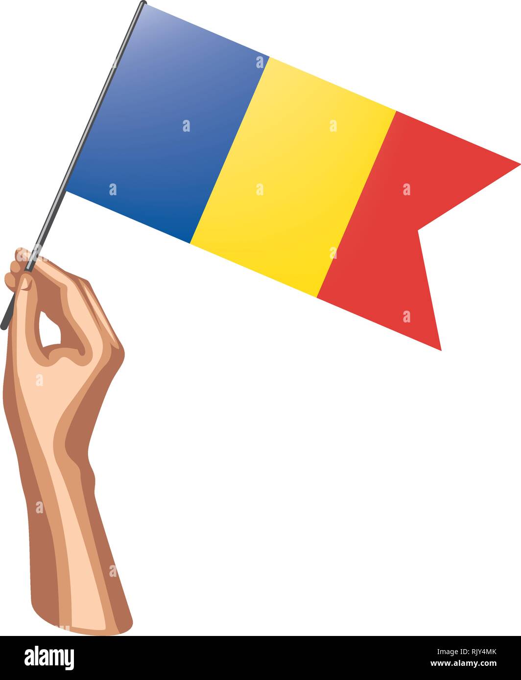 Romania flag and hand on white background. Vector illustration Stock ...