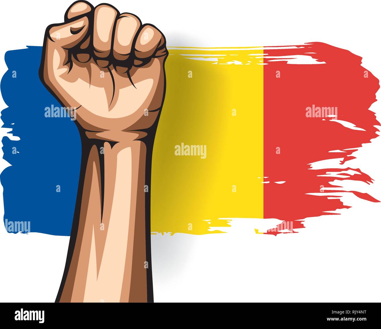 Romania flag and hand on white background. Vector illustration Stock ...
