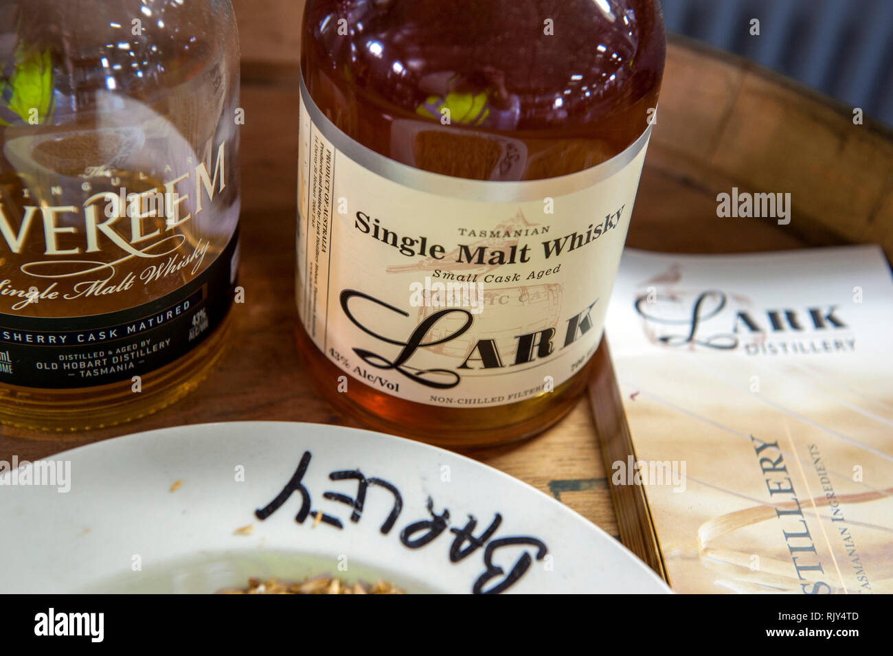 Whisky bottles at Lark Distillery, a craft whisky distillery in the ...