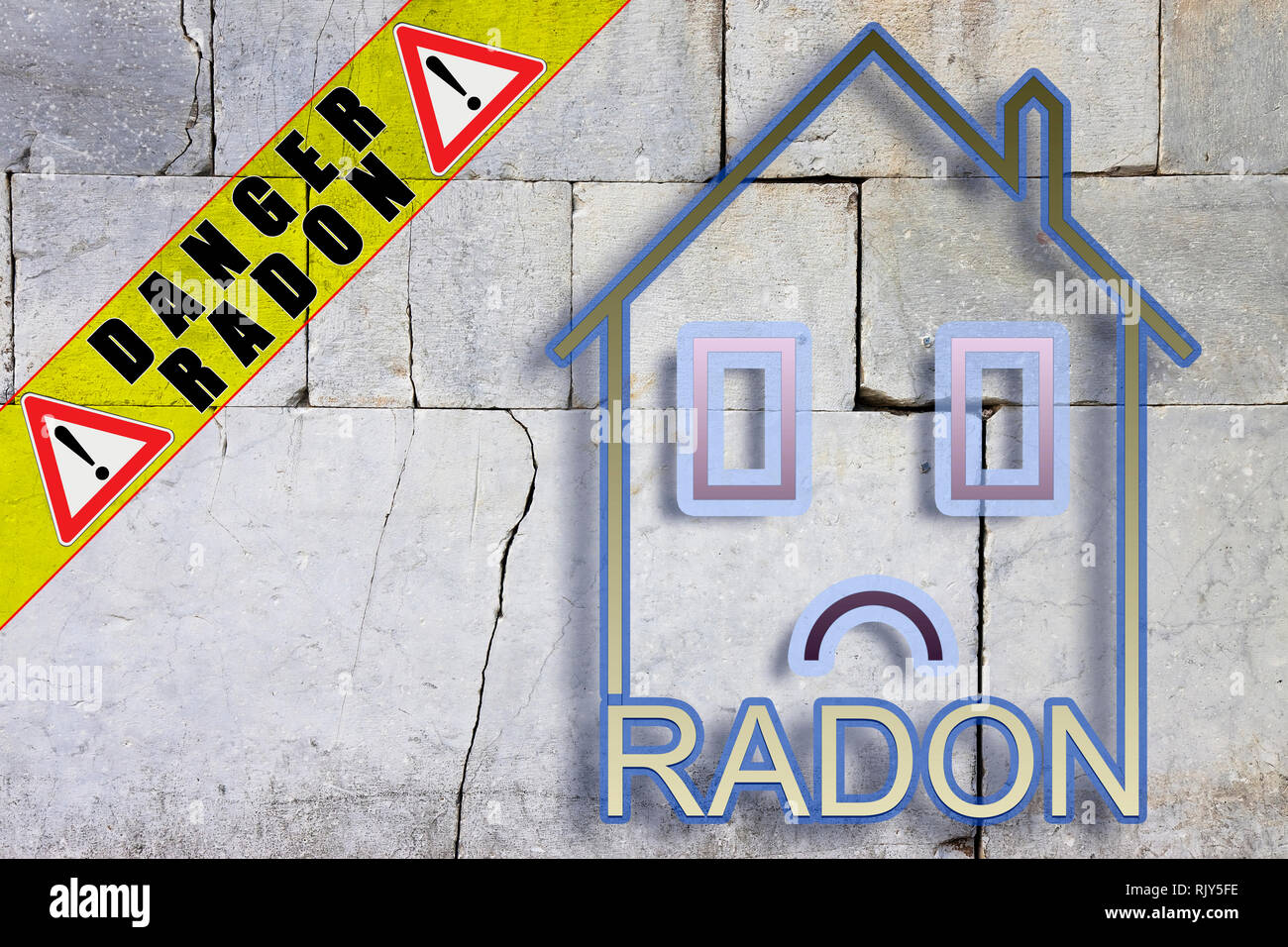 The danger of radon gas in our homes - concept image with an outline of ...
