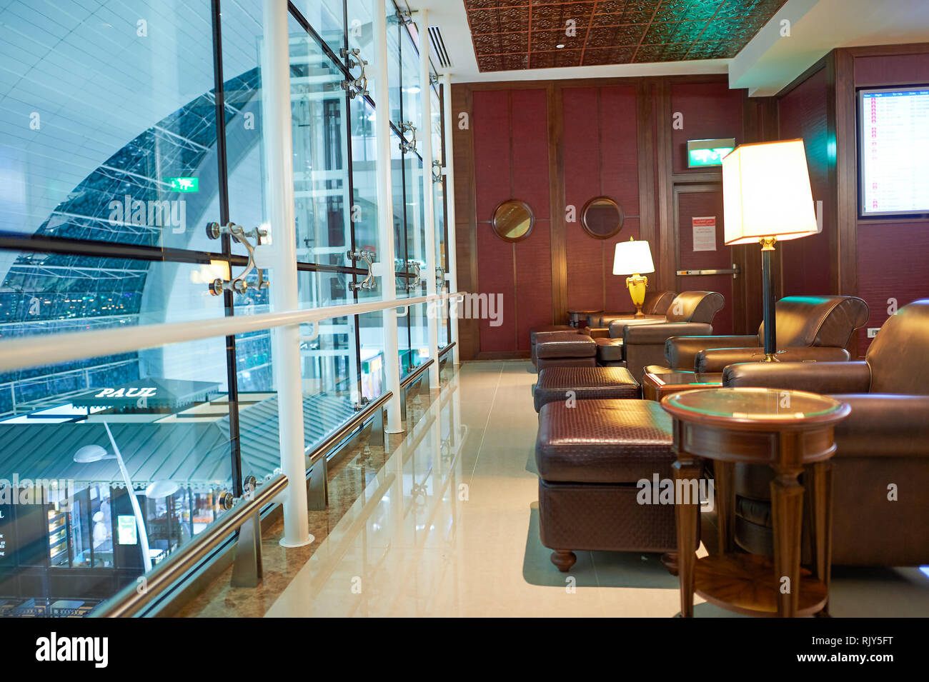 DUBAI, UAE - MARCH 31, 2015: interior of Emirates first class lounge ...