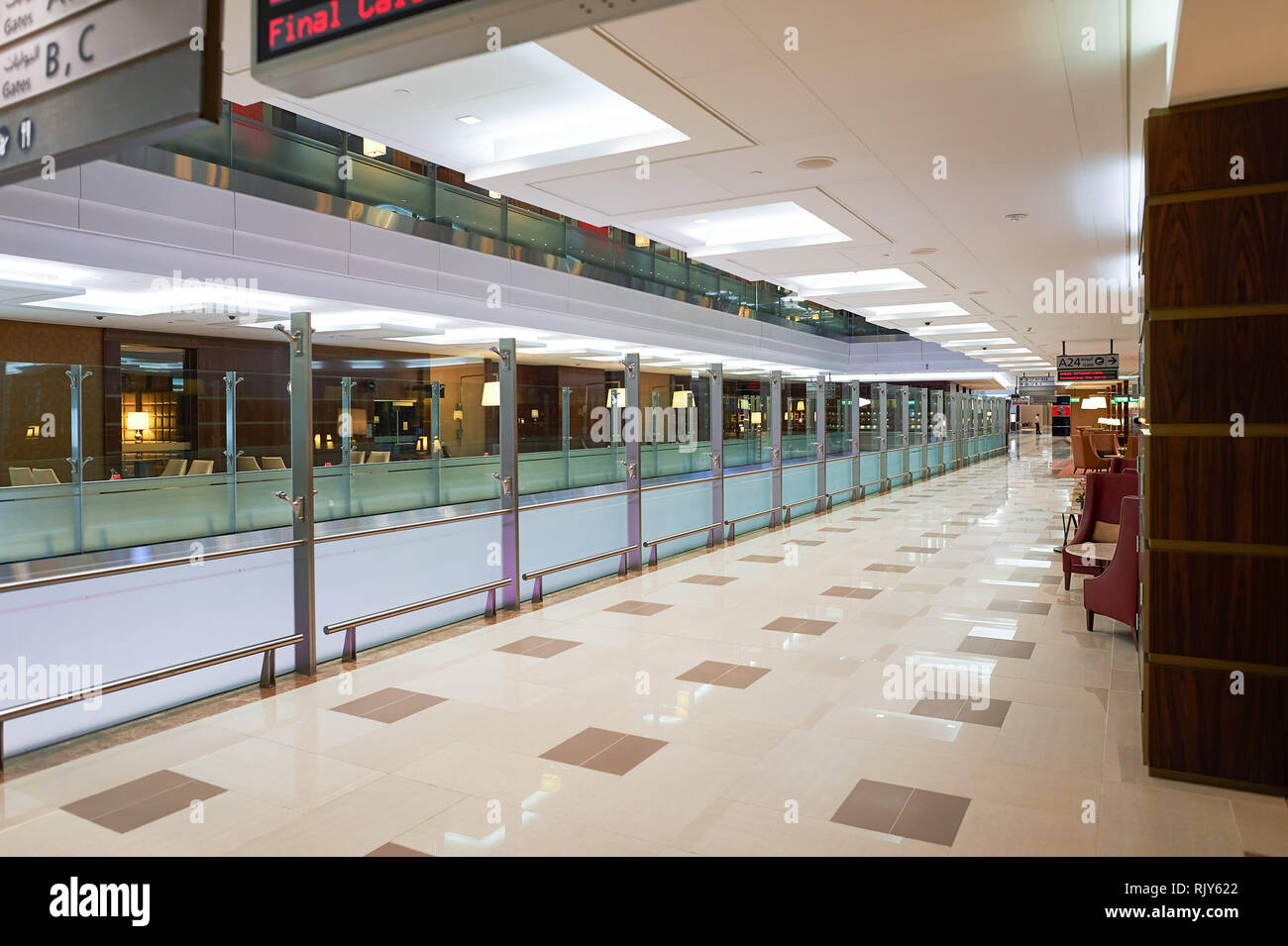 DUBAI, UAE - MARCH 31, 2015: interior of Emirates first class lounge ...