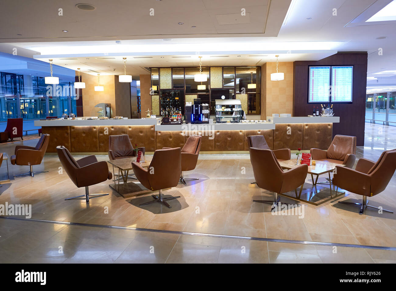 DUBAI, UAE - MARCH 31, 2015: interior of Emirates first class lounge ...