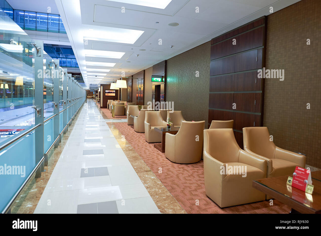 DUBAI, UAE - MARCH 31, 2015: interior of Emirates first class lounge ...