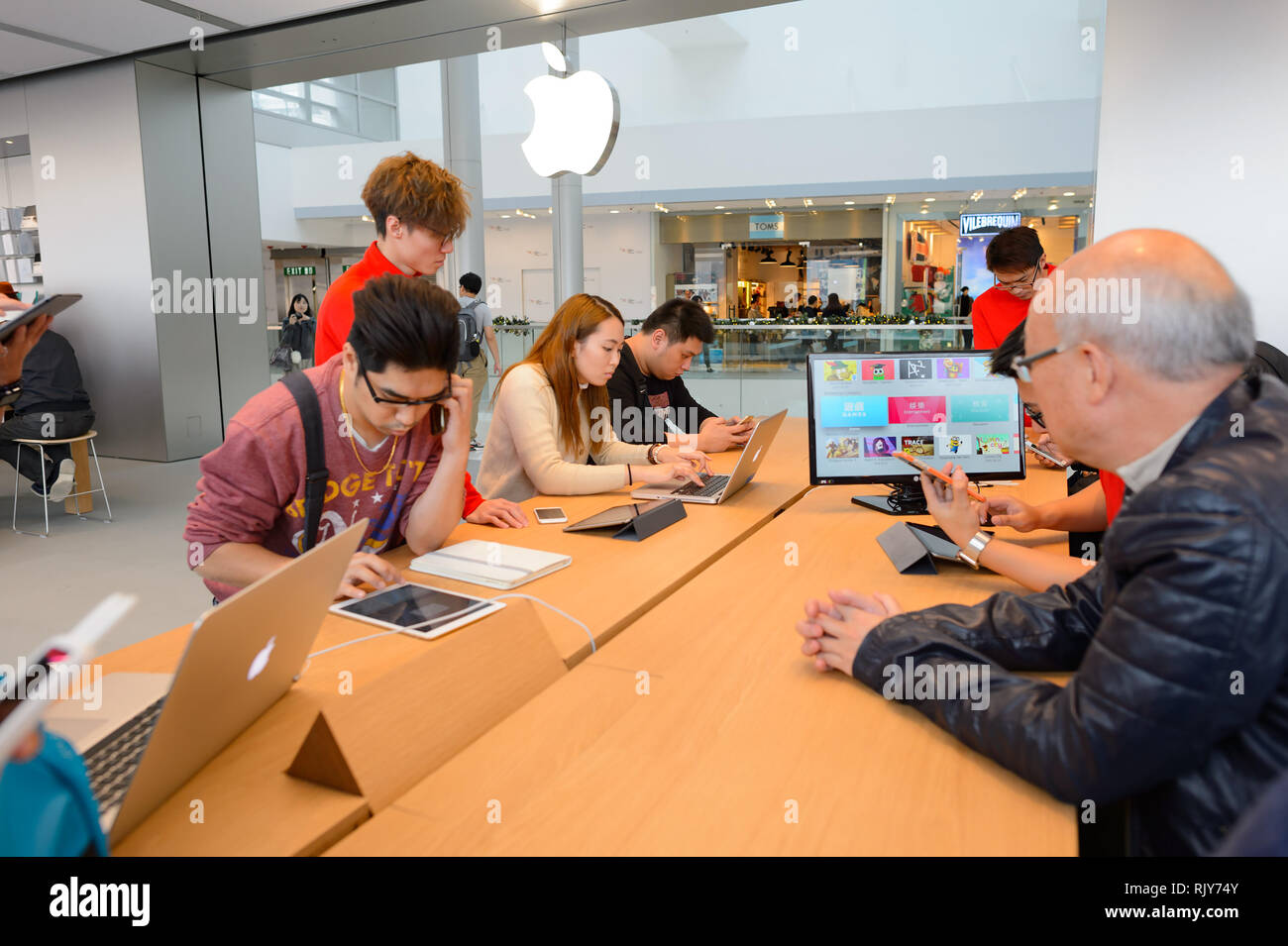 HONG KONG - DECEMBER 25, 2015: interior of Apple store. Apple Inc. is ...