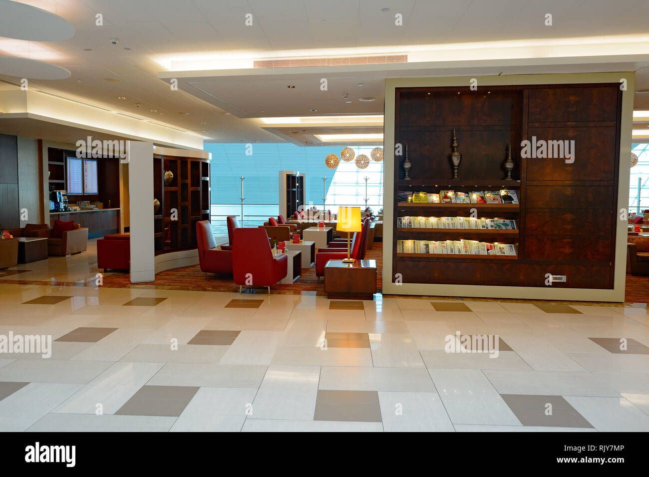 DUBAI, UAE - NOVEMBER 16, 2015: interior of Emirates business class ...