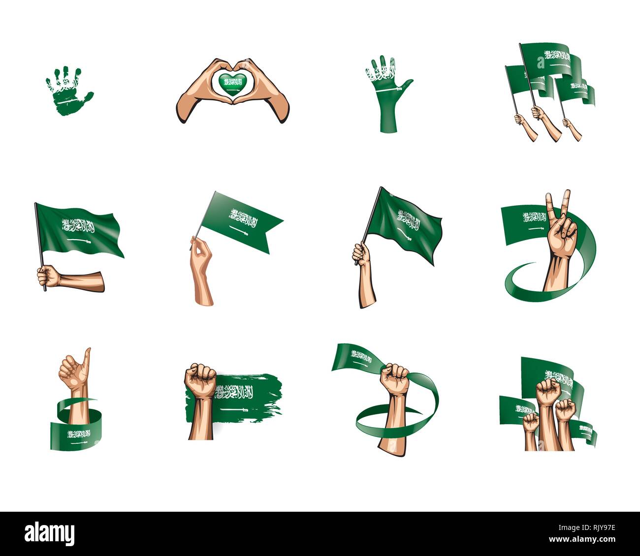 Saudi Arabia flag and hand on white background. Vector illustration ...