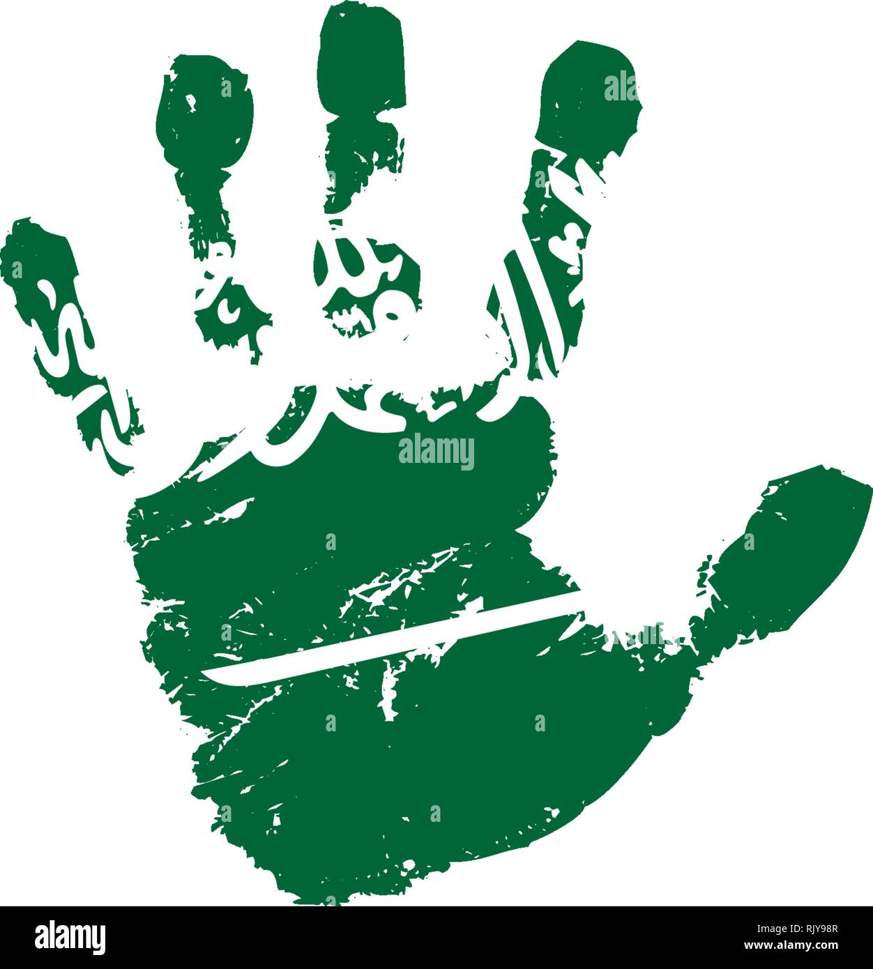 Saudi Arabia flag and hand on white background. Vector illustration ...
