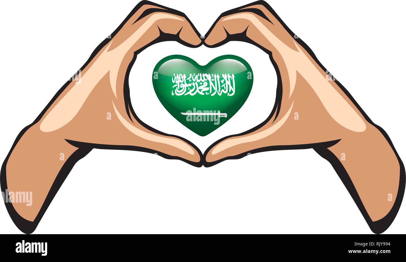 Saudi Arabia flag and hand on white background. Vector illustration ...