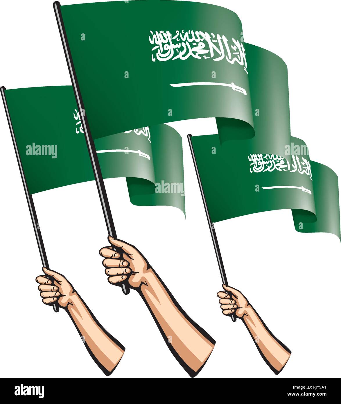 Saudi Arabia flag and hand on white background. Vector illustration ...