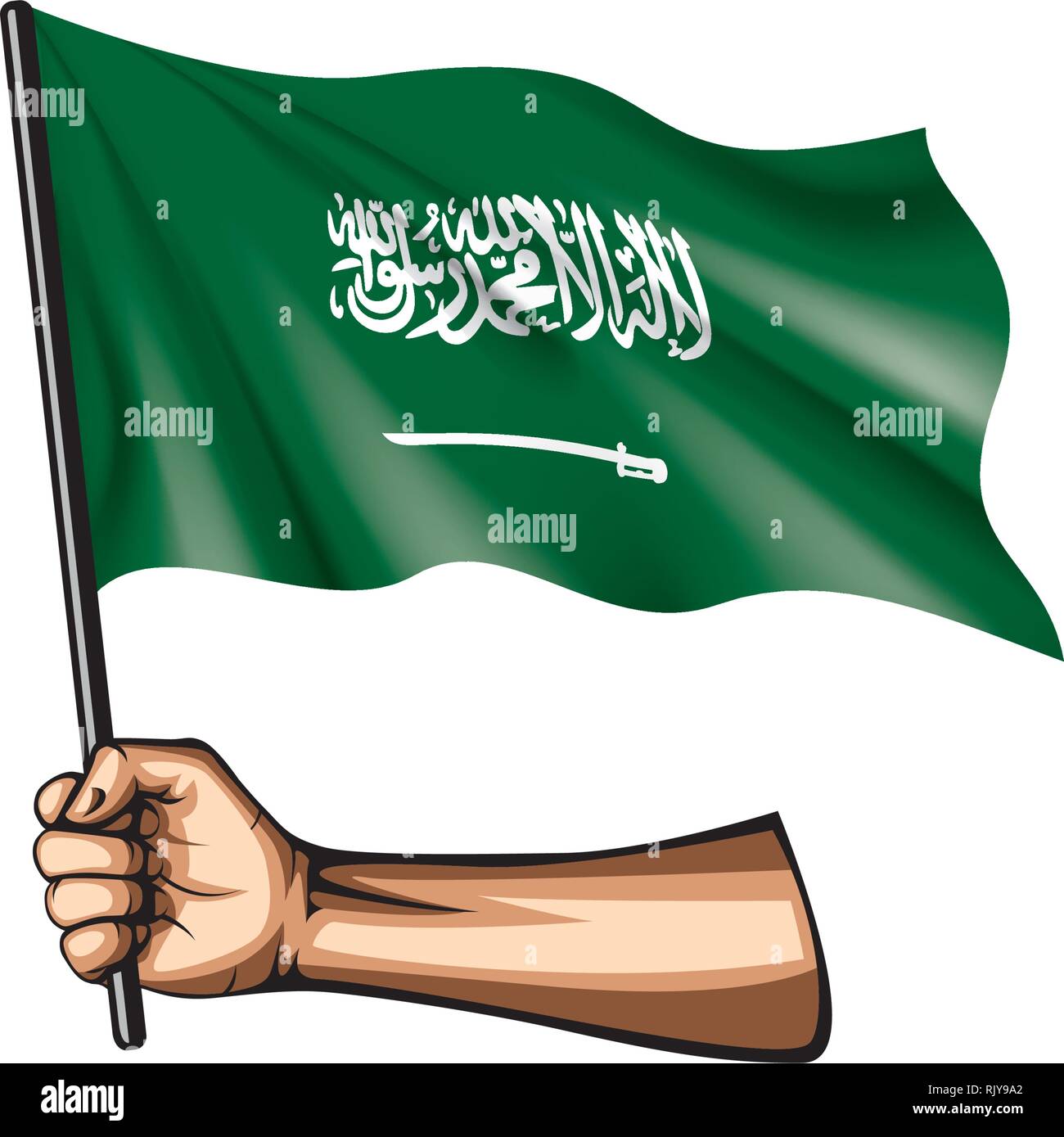 Saudi Arabia flag and hand on white background. Vector illustration ...