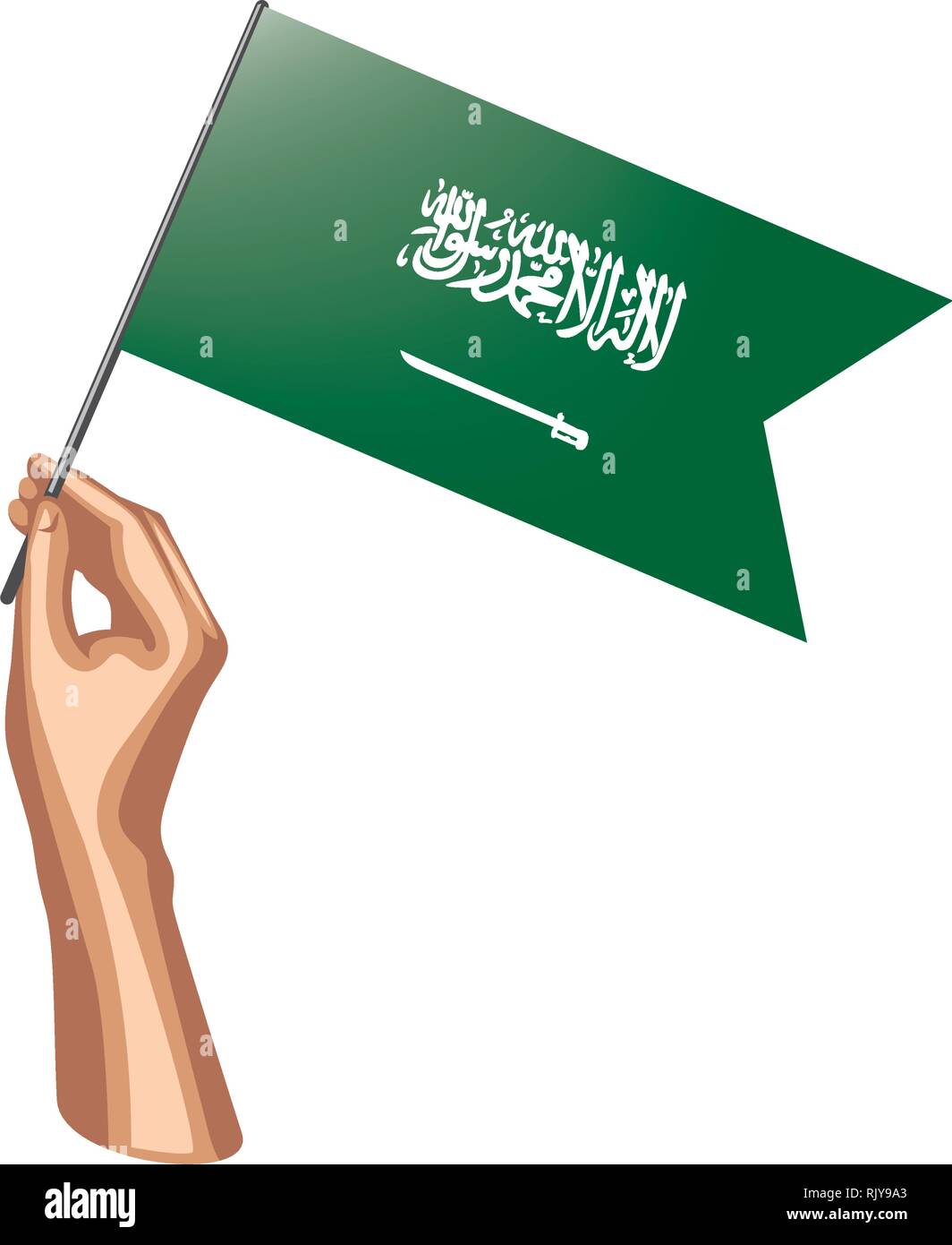 Saudi Arabia flag and hand on white background. Vector illustration ...