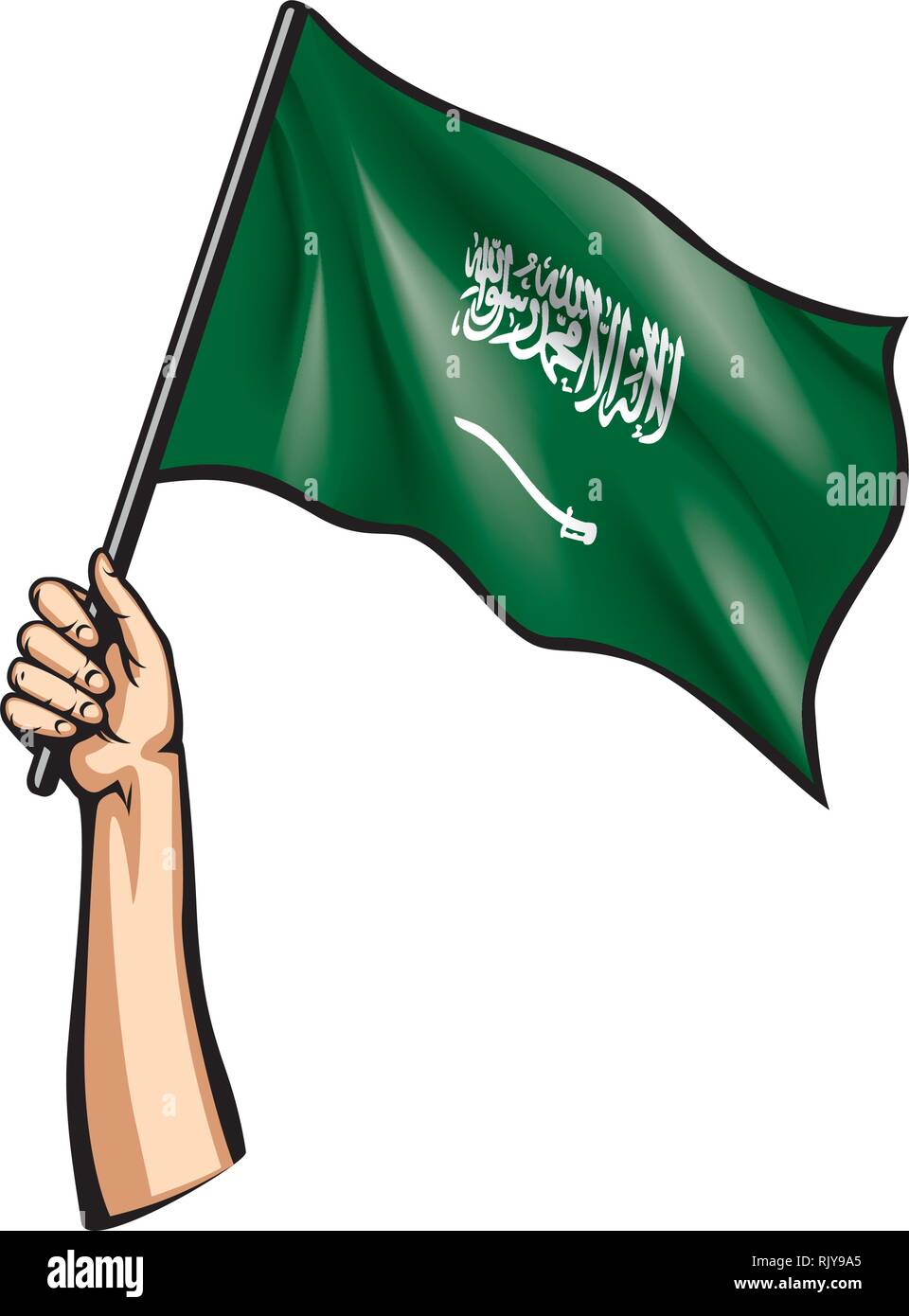 Saudi Arabia flag and hand on white background. Vector illustration ...