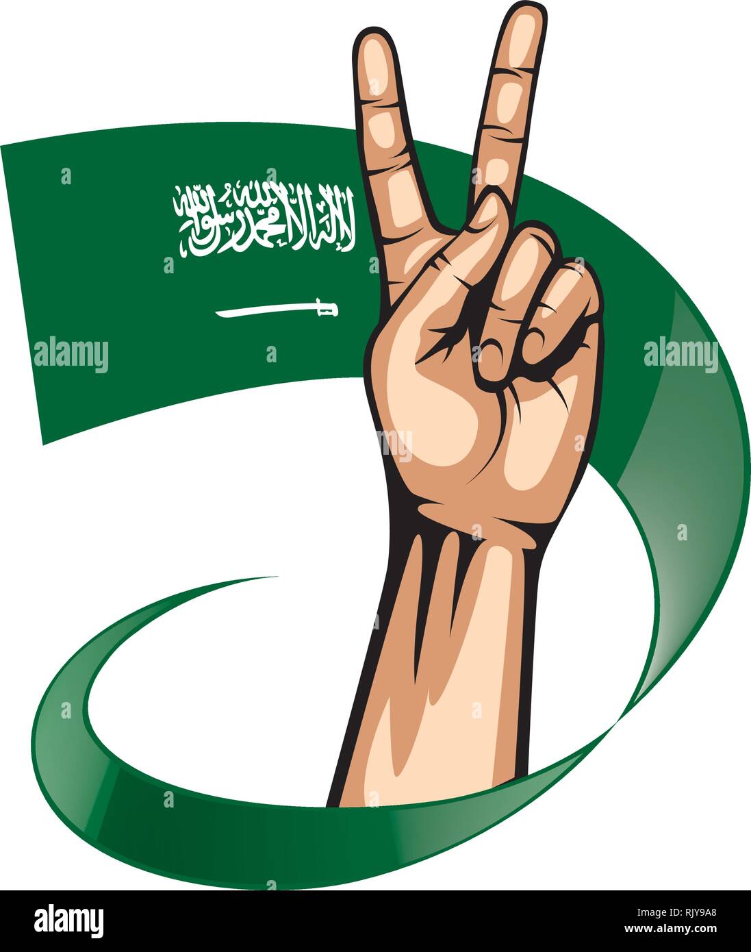 Saudi Arabia flag and hand on white background. Vector illustration ...