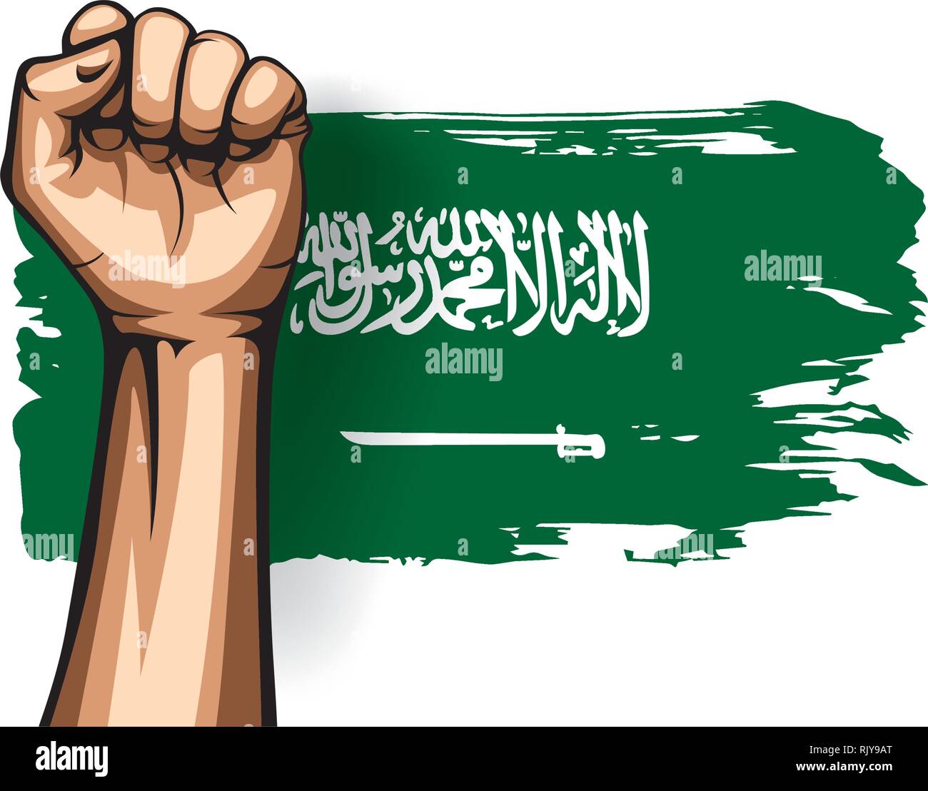 Saudi Arabia flag and hand on white background. Vector illustration ...