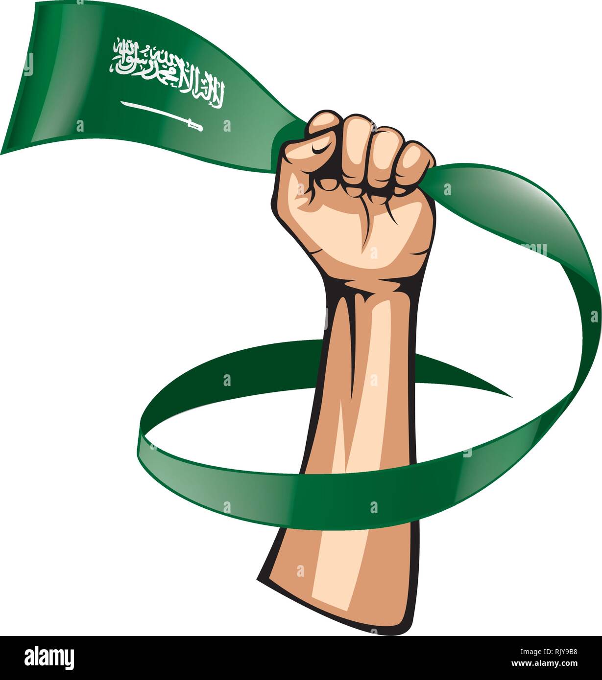 Saudi Arabia flag and hand on white background. Vector illustration ...