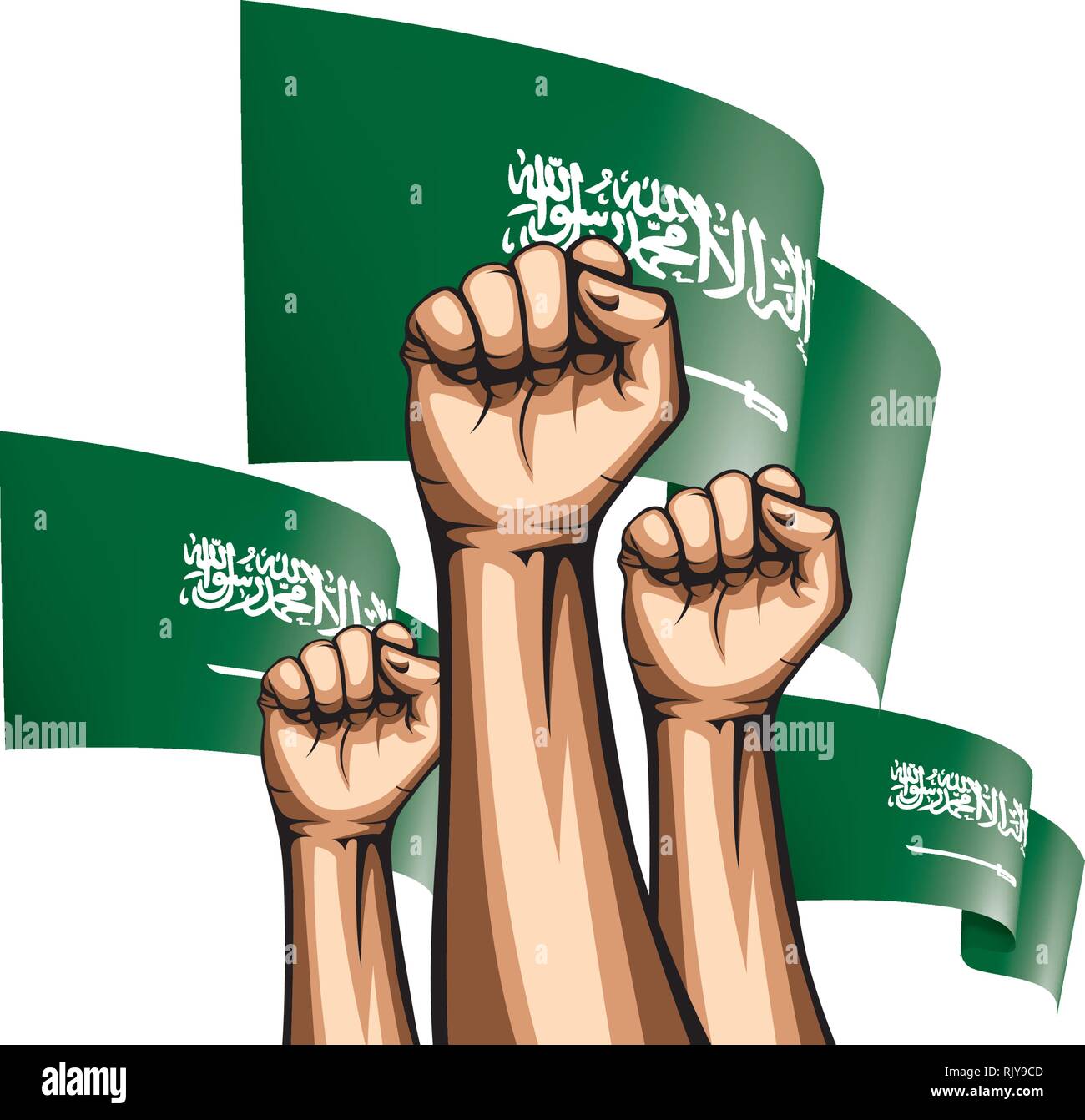 Saudi Arabia flag and hand on white background. Vector illustration ...