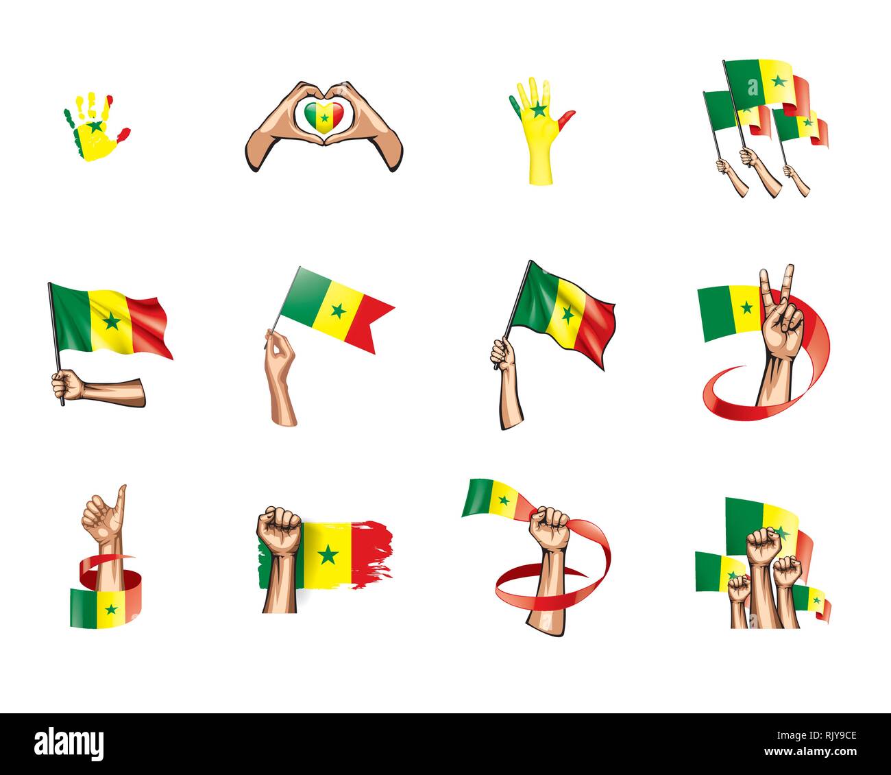 Senegal flag and hand on white background. Vector illustration Stock ...