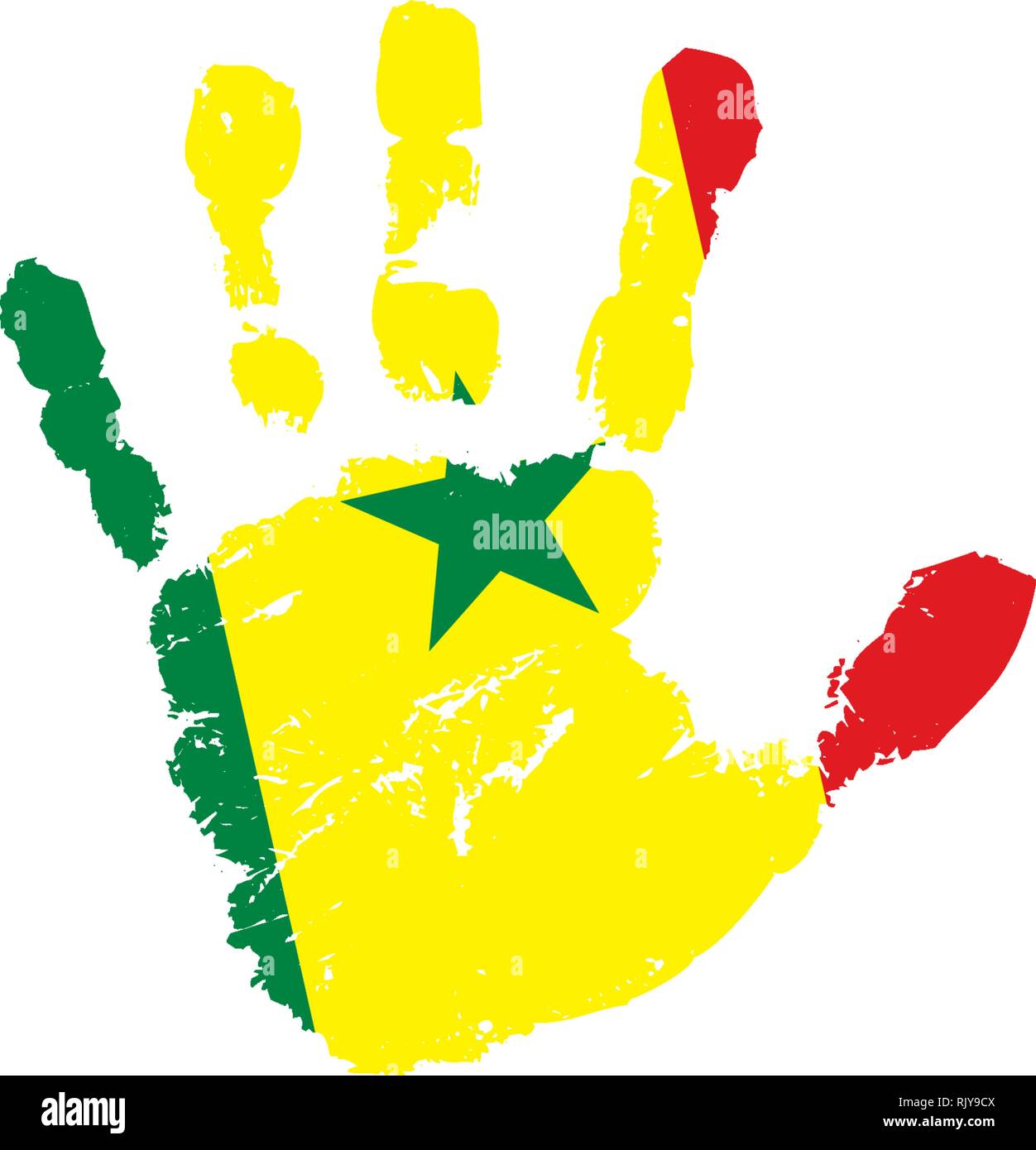 Senegal flag and hand on white background. Vector illustration Stock ...