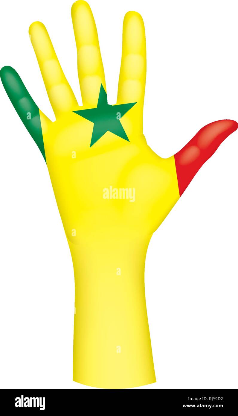 Senegal flag and hand on white background. Vector illustration Stock ...