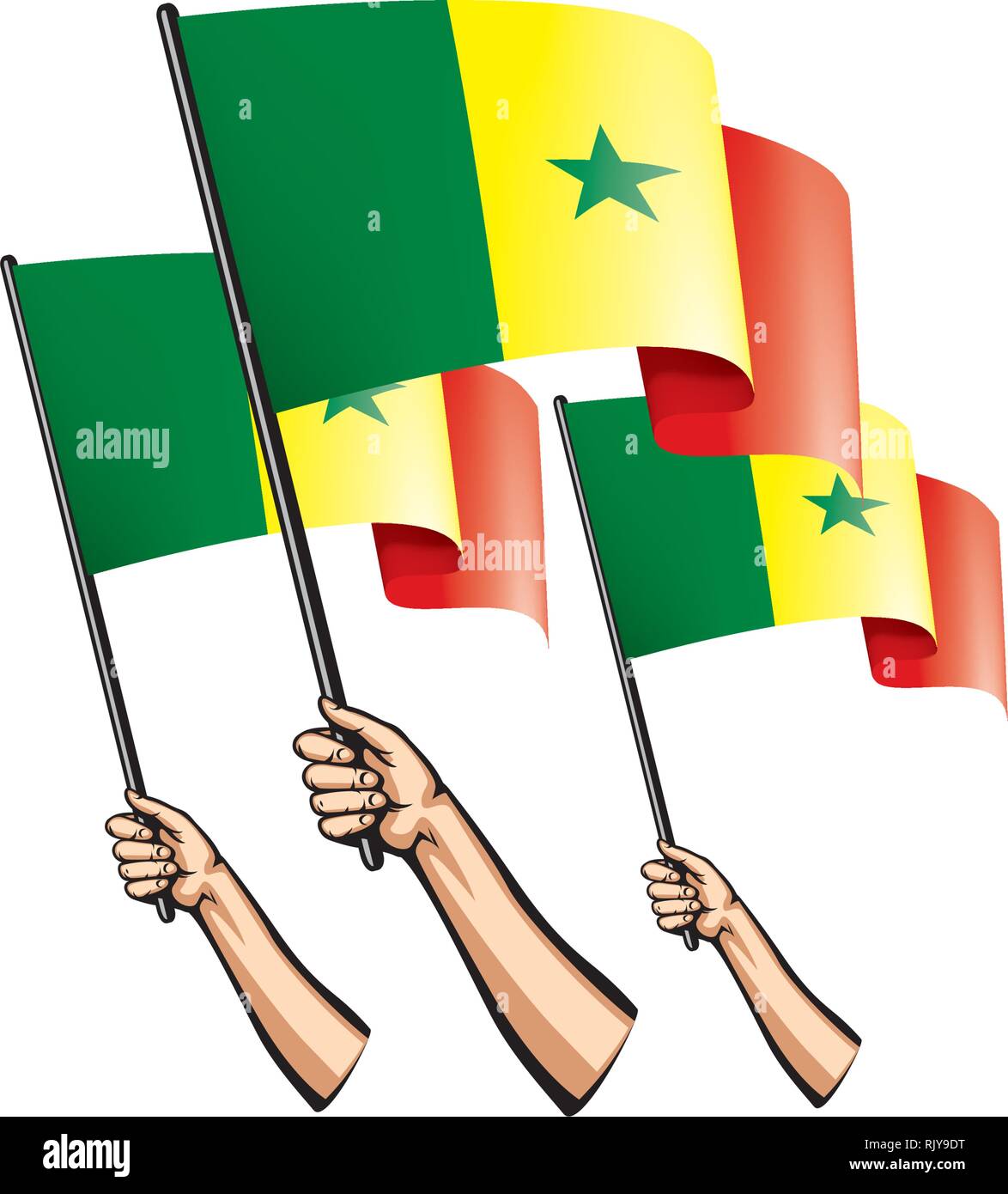 Senegal flag and hand on white background. Vector illustration Stock ...