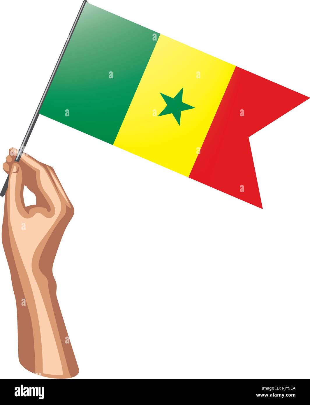 Senegal flag and hand on white background. Vector illustration Stock ...