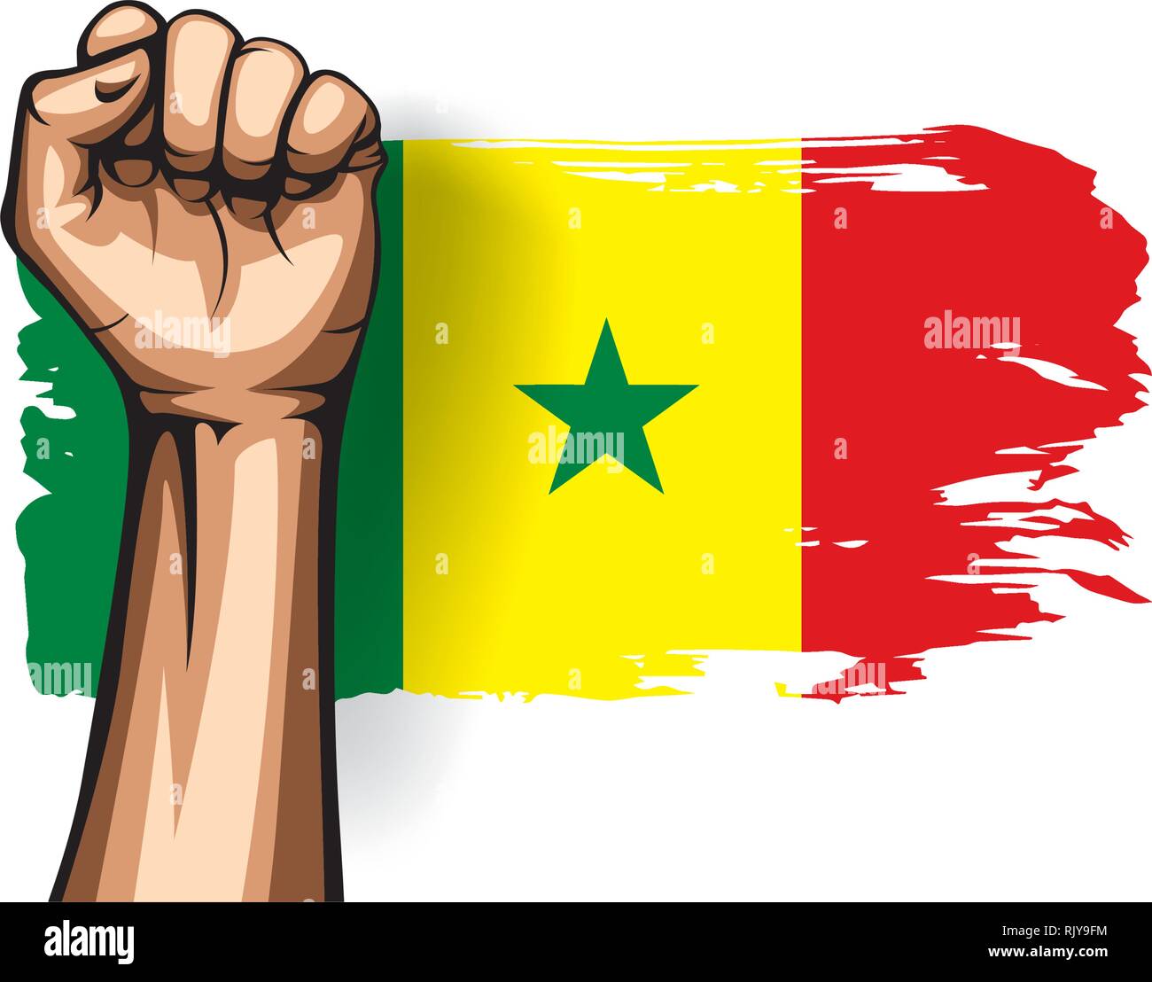 Senegal flag and hand on white background. Vector illustration Stock ...