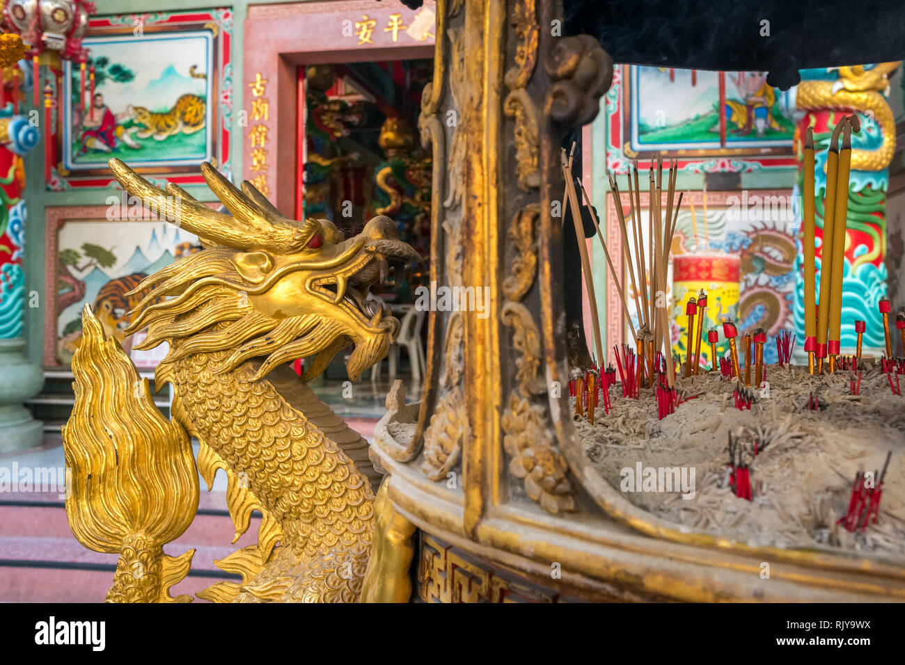 Incense burning in chinese temple. Pung Thao Kong Shrine chinese temple ...