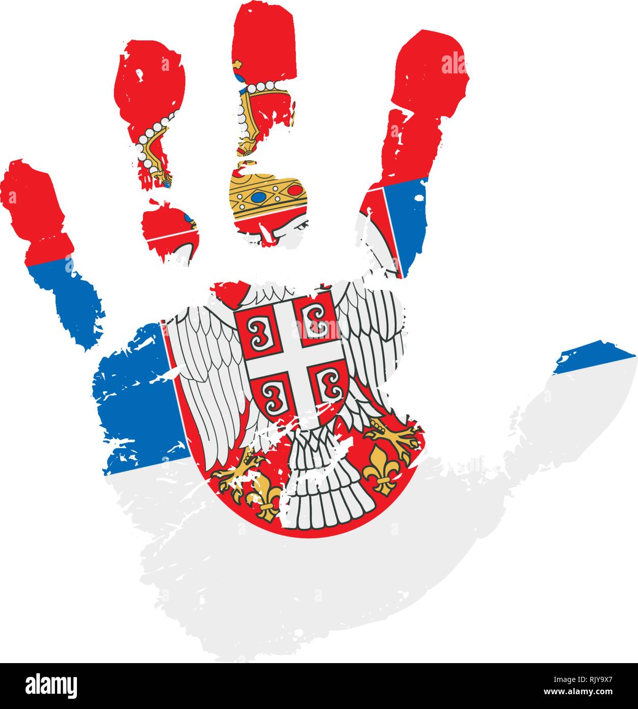 Serbia flag and hand on white background. Vector illustration Stock ...
