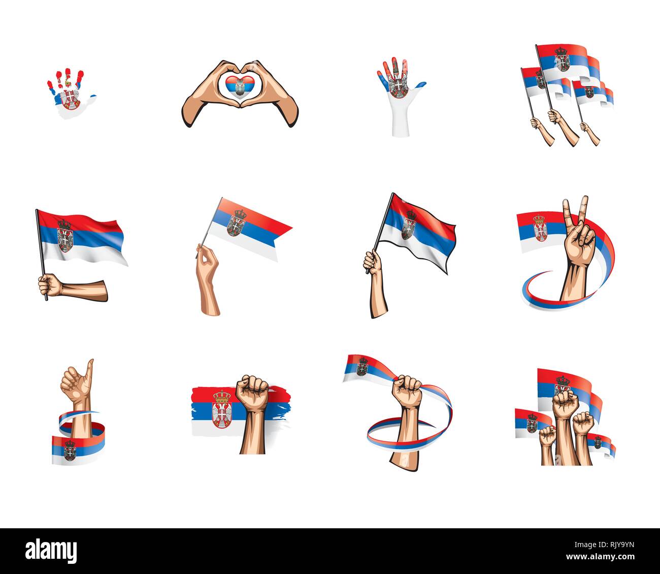Serbia flag and hand on white background. Vector illustration Stock ...