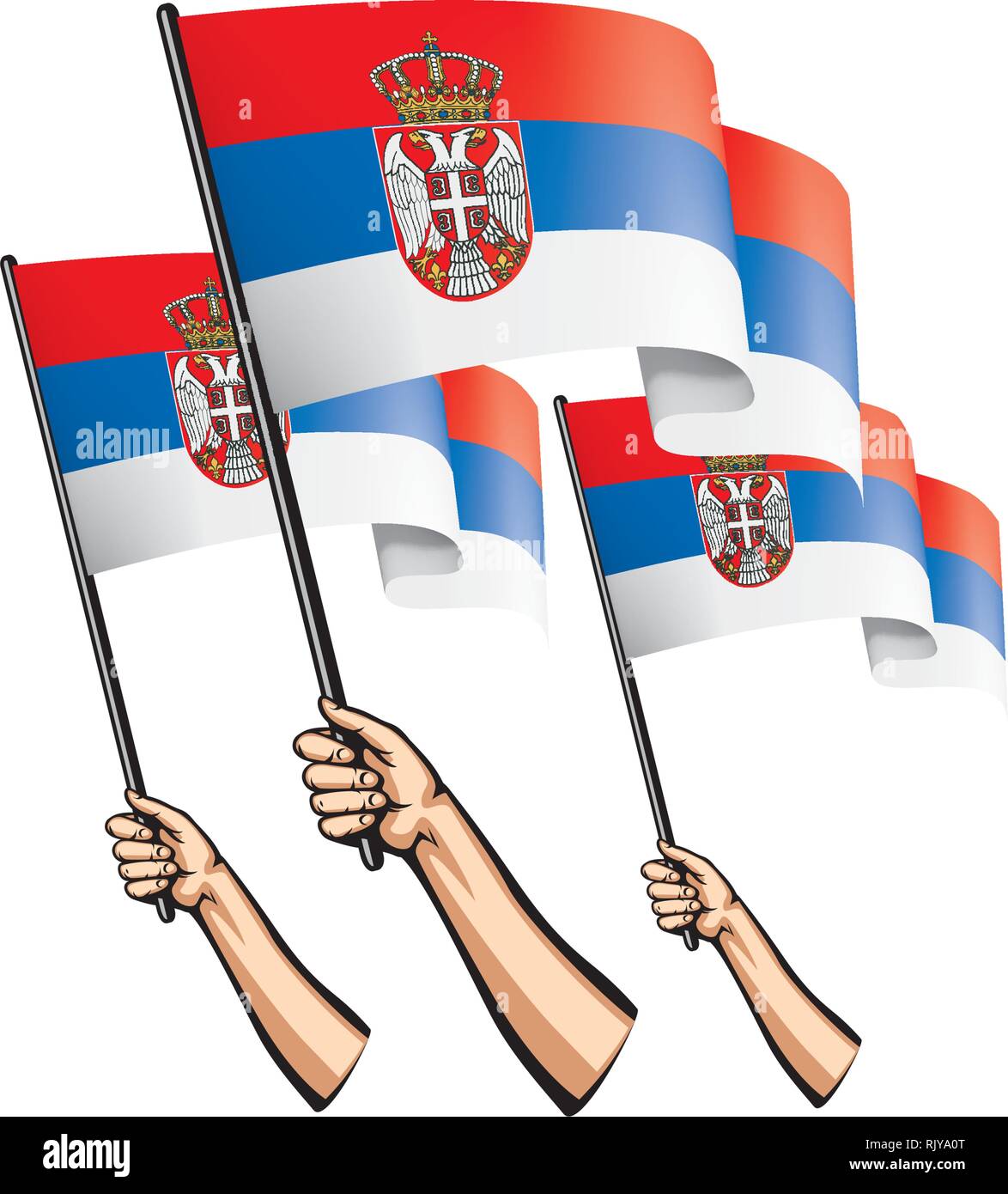 Serbia flag and hand on white background. Vector illustration Stock ...