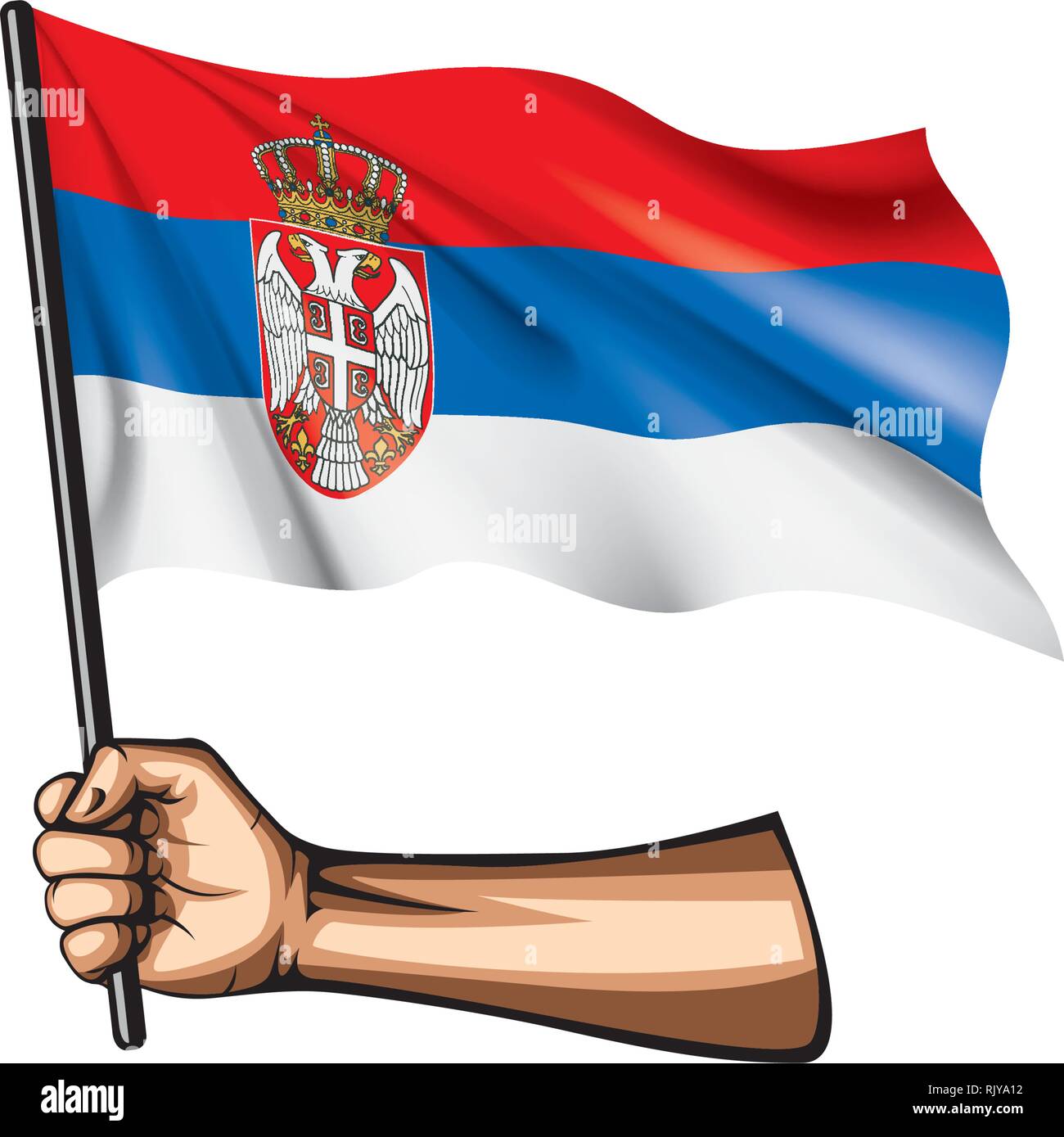Serbia flag and hand on white background. Vector illustration Stock ...