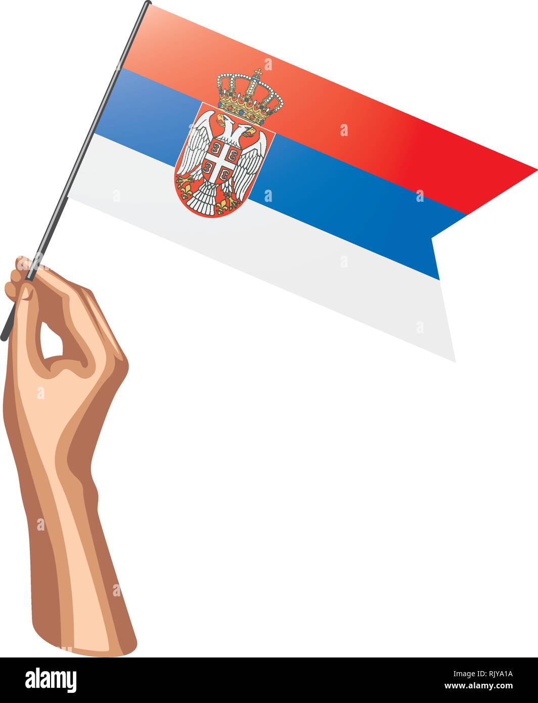 Serbia flag and hand on white background. Vector illustration Stock ...