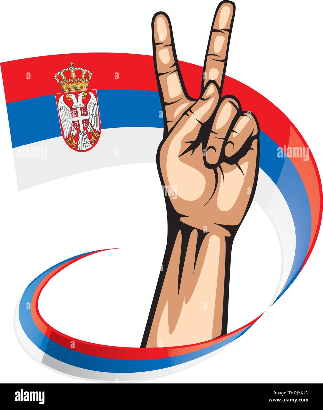 Serbia flag and hand on white background. Vector illustration Stock ...
