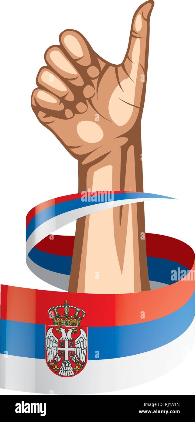 Serbia flag and hand on white background. Vector illustration Stock ...