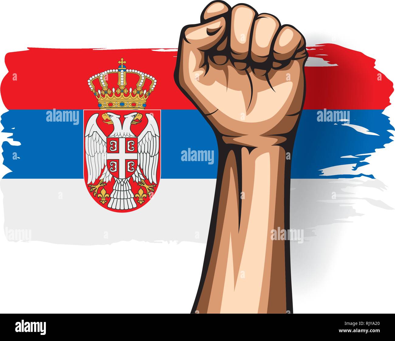 Serbia flag and hand on white background. Vector illustration Stock ...
